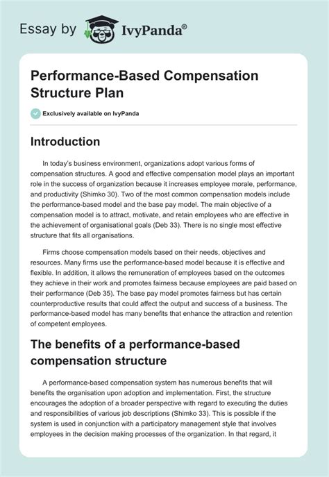 Performance Based Compensation Structure Plan 2538 Words Essay Example Performance Based Compensation Structure Plan 2538 Words Essay Example