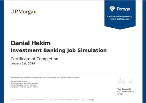 Just Successfully Completed The Investment Banking Simulation With Jpmorgan Chase On Forage