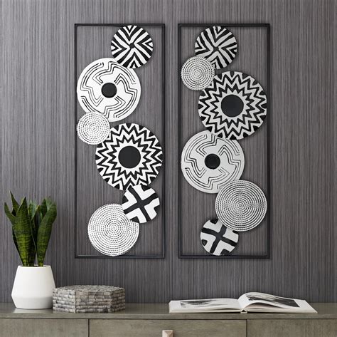 Black And White Discs 35 12 High Metal Wall Art Set Of 2 Abstract