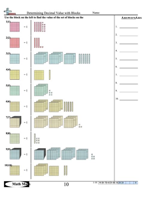 Determining Decimal Value With Blocks Worksheet With Answer Key Printable Pdf Download