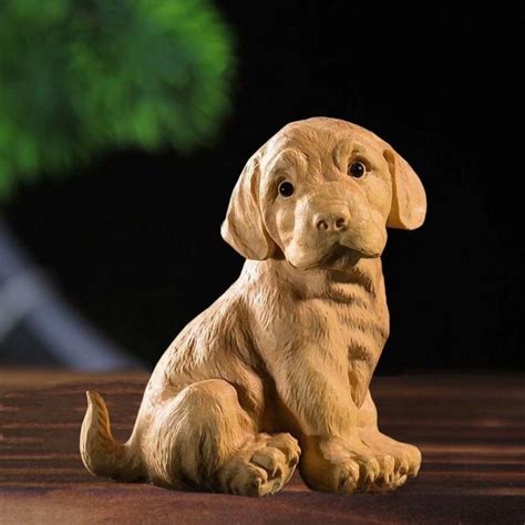 Hand Carved Wood Labrador Retriever Figurine 6 Tall Polished Finish
