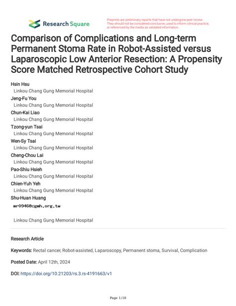 Pdf Comparison Of Complications And Long Term Permanent Stoma Rate In