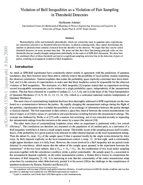 Pdf Violation Of Bell Inequalities As A Violation Of Fair Sampling In