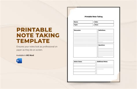 Note Taking Sheet Template