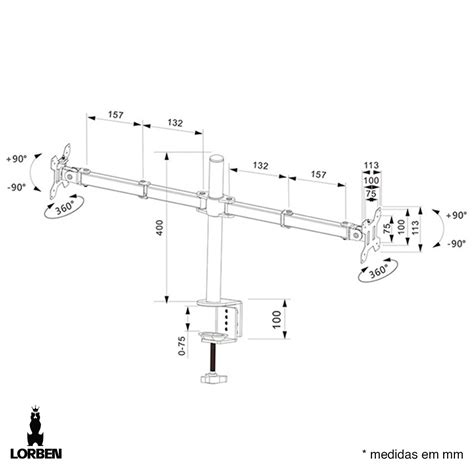 Suporte Duplo Para 2 Monitores Lorben Tv Aço Mesa Furação Vesa Lorben