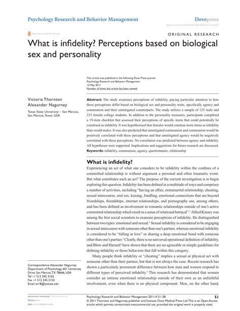 Pdf What Is Infidelity Perceptions Based On Biological Sex And