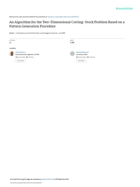 An Algorithm For The Two Dimensional Cutting Stock Pdf