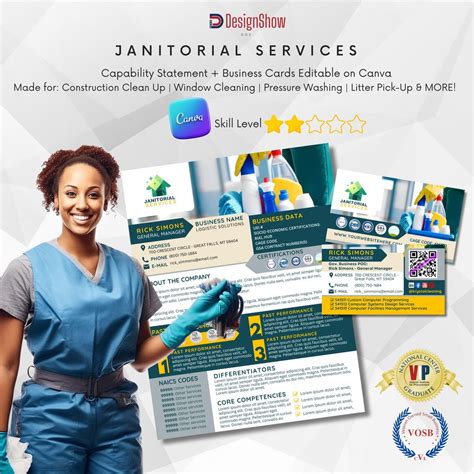 Janitorial Services Capability Statement And Business Card Editable Ver