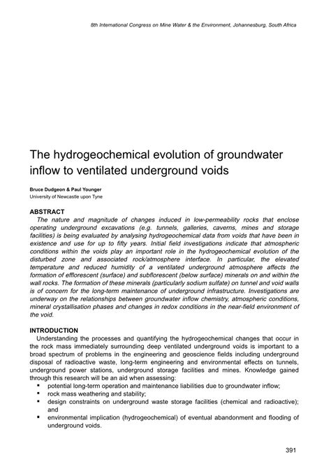 The Hydrogeochemical Evolution Of Groundwater Inflow To Ventilated
