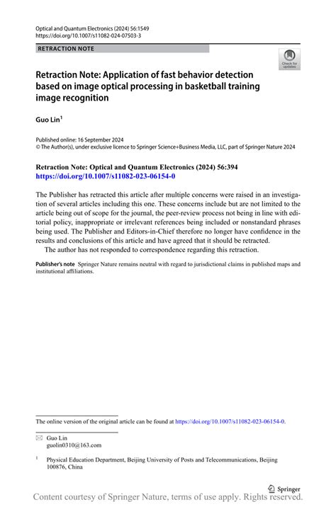 Retraction Note Application Of Fast Behavior Detection Based On Image