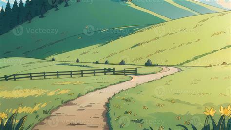 Green Pasteur Grass Field Illustration Anime Manga Visual Novel