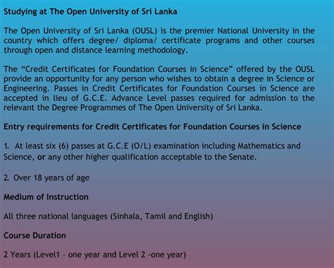 Foundation Courses For Science And Engineering Degree Programmes Open