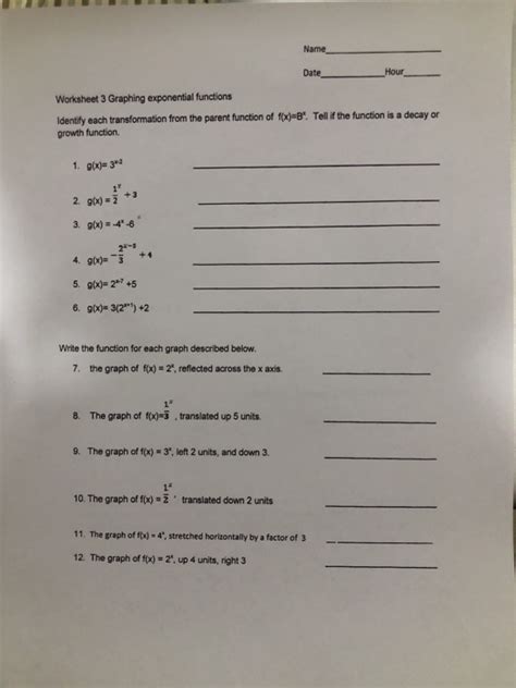 Solved Name Date Hour Worksheet 3 Graphing Exponential