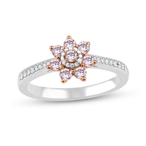 12 Ct Tw Pink And White Diamond Flower Ring In 10k Two Tone Gold