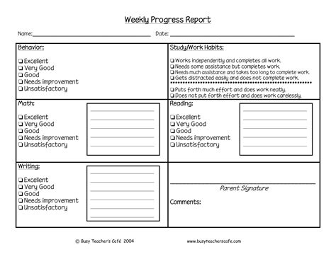 Weekly Student Behavior Report Template
