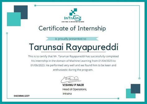 Tarunsai Rayapureddi On Linkedin Intrainz Internshipcompletion