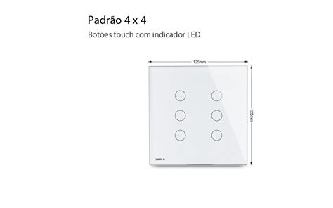 interruptor touch screen 6 botões 4x4 branco livolo lms vl
