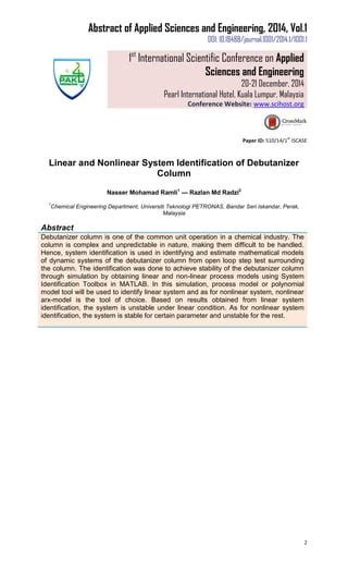 Linear And Nonlinear System Identification Of Debutanizer Column Pdf