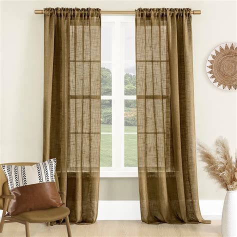 Tan Brown Rustic Burlap Curtains 84 Inches Long For Living Room Warm