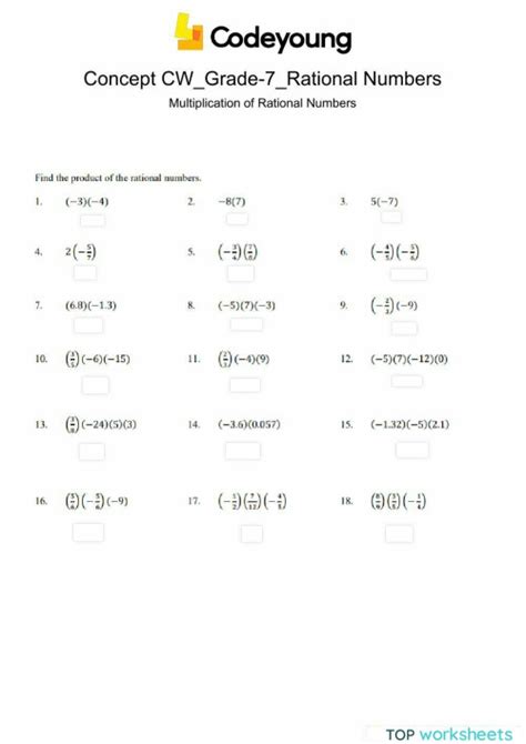 Multiplication Of Rational Numbers Concept Cw Interactive Worksheet