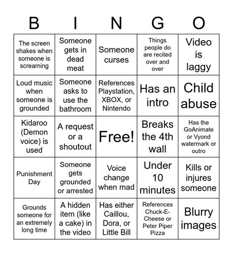 Goanimate Bingo Card
