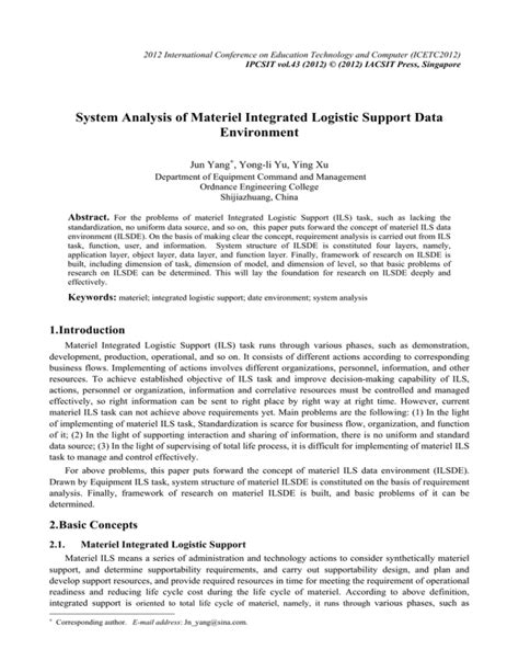 System Analysis Of Materiel Integrated Logistic Support Data Environment Jun Yang