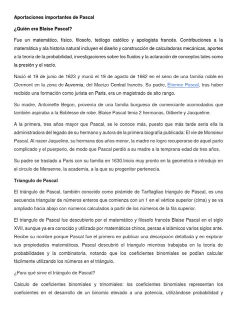 Aportaciones Importantes De Pascal Pdf Matemáticas Matemática Elemental