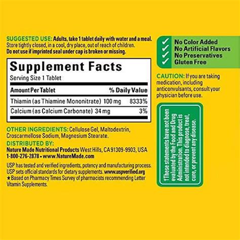 Nature Made Vitamin B 1 100 Mg Tablets 100 Tablets