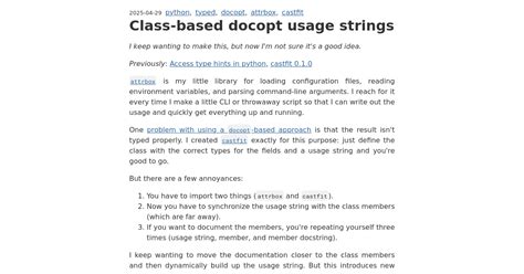 Class Based Docopt Usage Strings Metaist