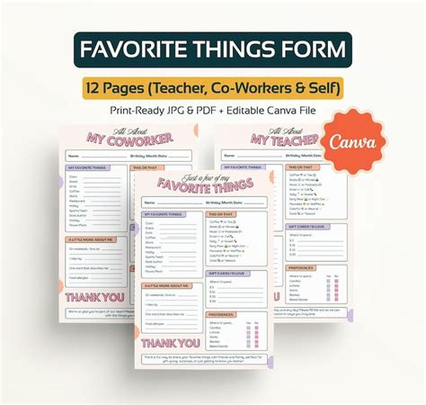 My Favorite Things Survey Questionnaire Employee Favorites All About Me