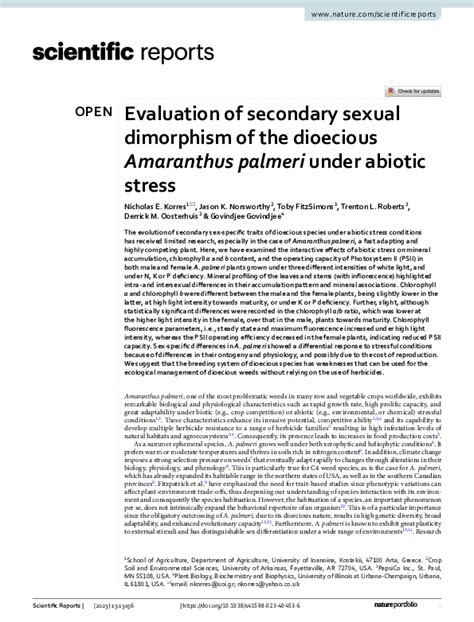 Pdf Evaluation Of Secondary Sexual Dimorphism Of The Dioecious