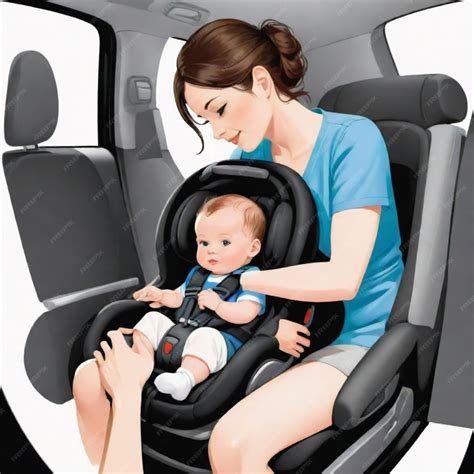 El Cuidador Atando A Un Bebé En Un Asiento De Coche Conjunto Vectorial