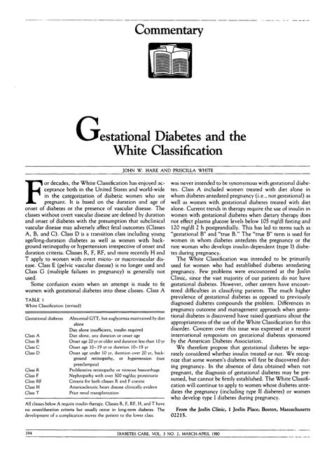 Gestational Diabetes And The White Classification Diabetes Care