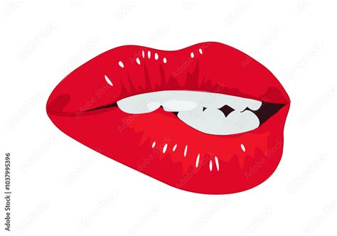 Red Sexy Lips Biting Vector Realistic Illustration Of Sexy Womans Lips