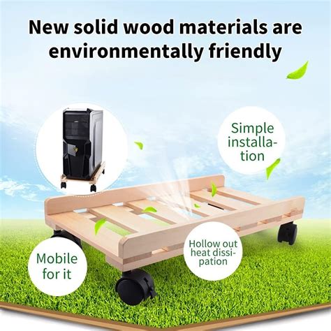Adjustable Computer Tower Rack Computer Cpu Rack Trolley Wooden Mobile