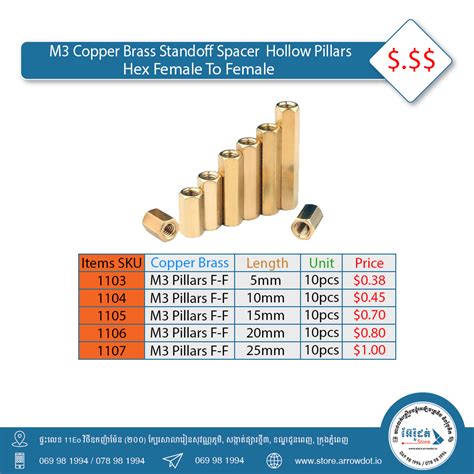 M3 Copper Brass Standoff Spacer Hollow Pillars Hex Female To Female Arrowdot Store