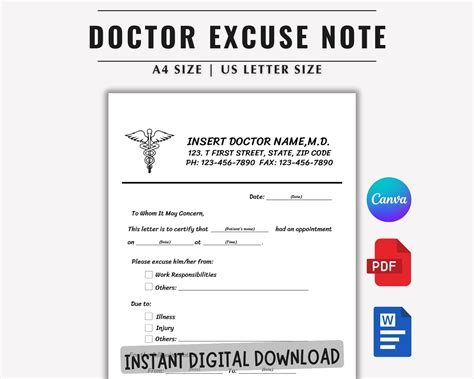 Doctor Excuse Note Editable Doctor Excuse Note For Work Printable