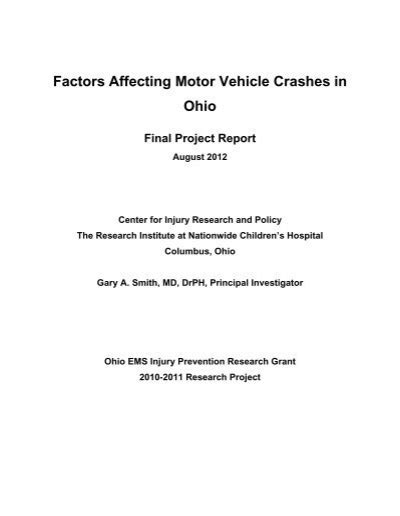 Factors Affecting Motor Vehicle Crashes In Ohio Ohio Department