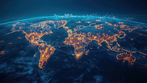 A Global Map With Shipping Routes Highlighted Representing Stock