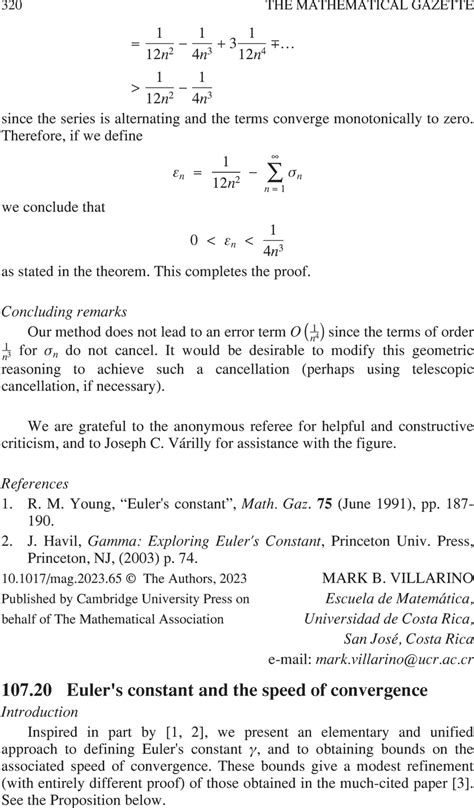 107 20 Eulers Constant And The Speed Of Convergence The Mathematical Gazette Cambridge Core
