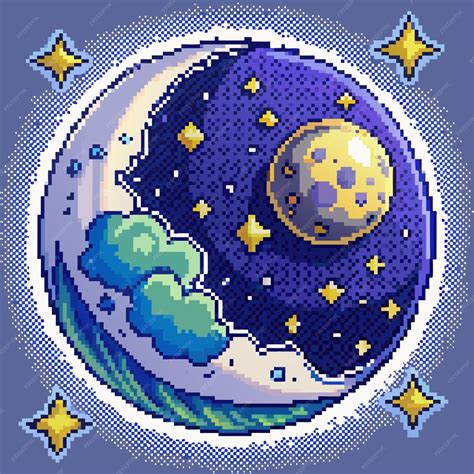Premium Vector Retro Pixel Art Of Moon And Stars With Day Night