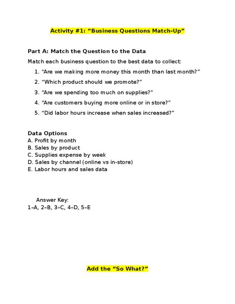 Data Analytics Activities Matching Questions To Data Insights Studocu