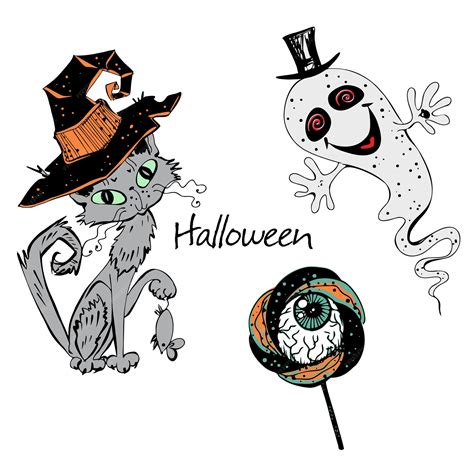Elementos Decorativos Para Halloween Un Gato Con Sombrero De Bruja Con