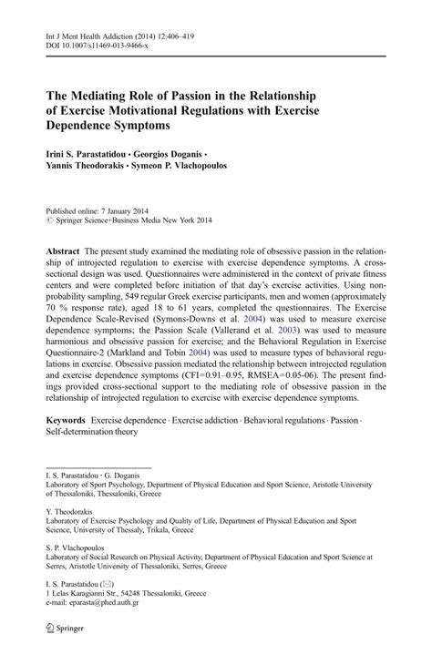 Pdf The Mediating Role Of Passion In The Relationship Of Exercise