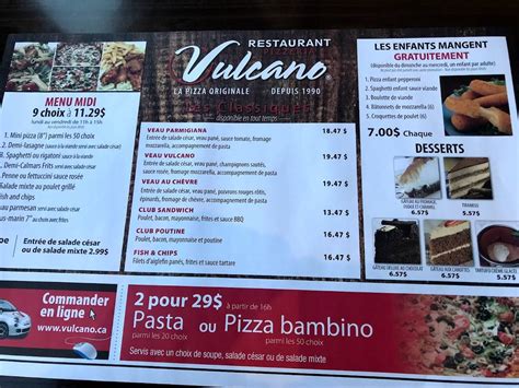 Menu Au Restaurant Vulcano Mascouche
