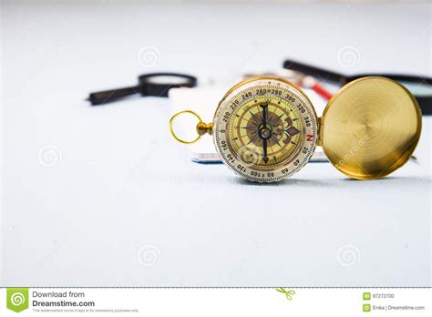 Compass And Magnifying Glass On The Map Estonia Stock Image