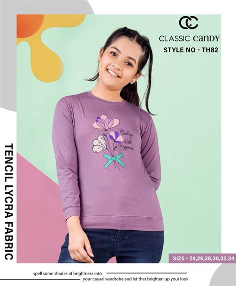 Th 82 Classic Candy Tencil Lycra Girls Tshirt Kavya Style Plus