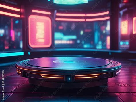 Futuristic Vibrant Neon Cyberpunk Product Display Platform Podium