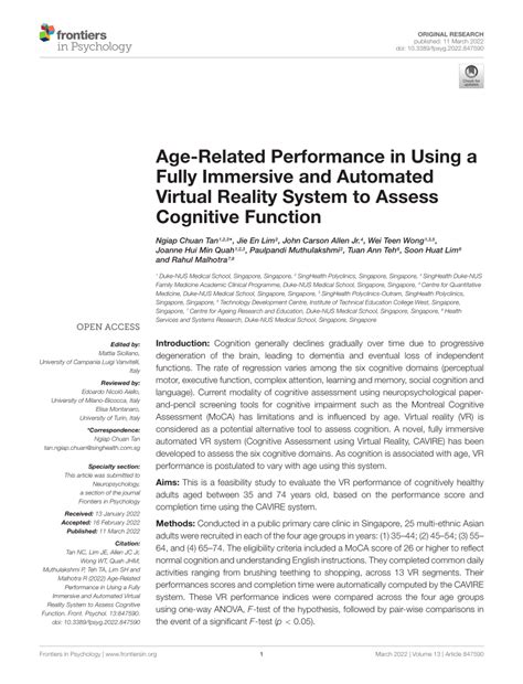 Pdf Age Related Performance In Using A Fully Immersive And Automated
