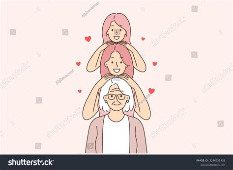 Three Generations Happy Women Standing Row Stock Vector Royalty Free